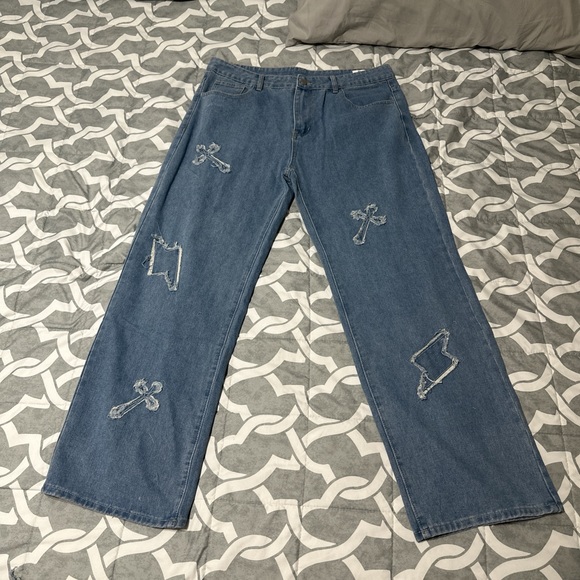 Jeans | Brand New Blue Jeans With Crosses And Lightnings | Poshmark